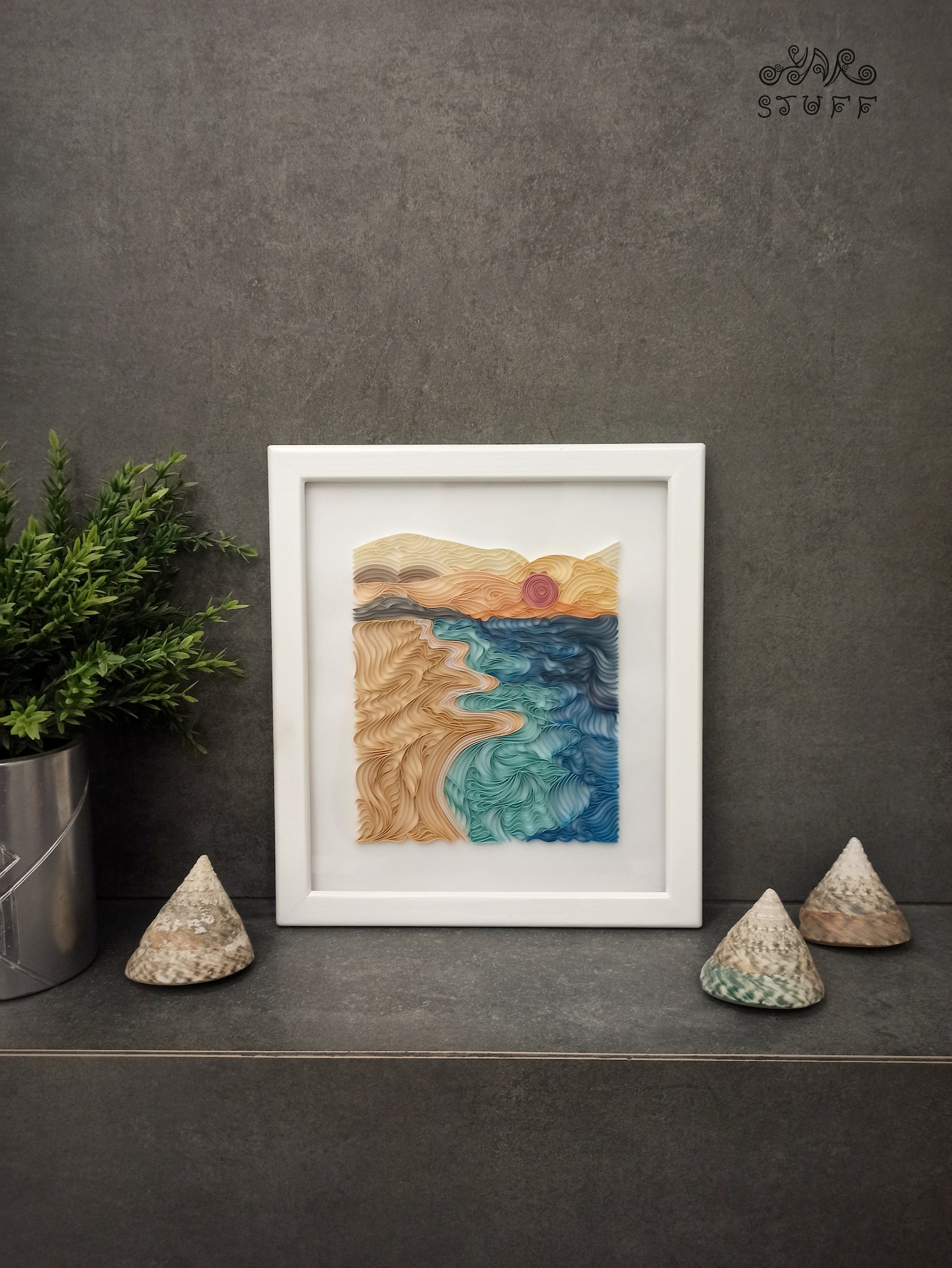 Quilled Beach Sunset Artwork, Paper Quilling, Wall Art, 3D Framed Paper ...
