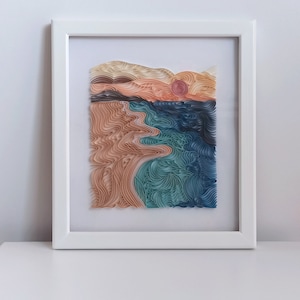 Quilled Beach Sunset Artwork, Paper Quilling, Wall Art, 3D Framed Paper ...