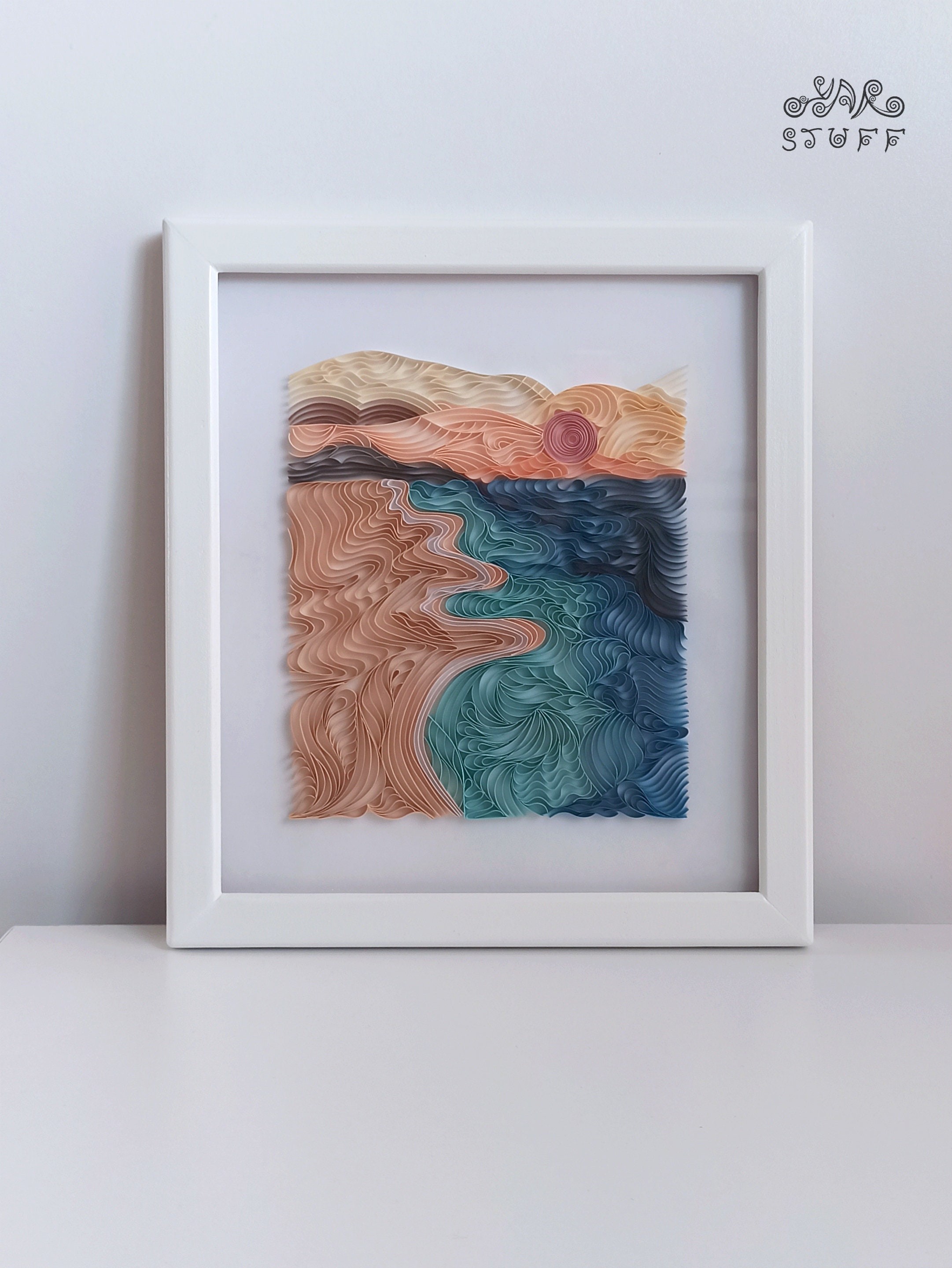 Quilled Beach Sunset Artwork, Paper Quilling, Wall Art, 3D Framed Paper ...