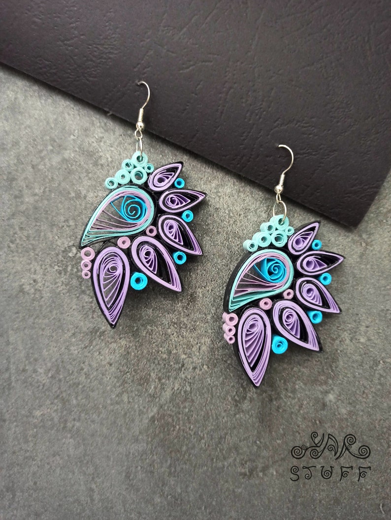 Quilled Paper Dangle Earrings Futuristic Cosmic Style - Etsy