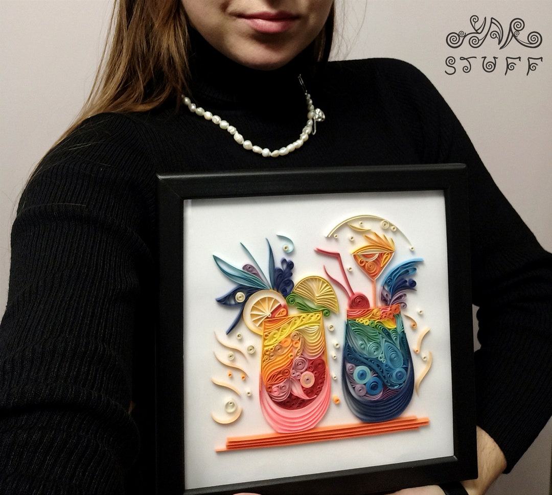 Quilled Cocktail Art: 3D Framed Paper Craft Wall Decor - Etsy