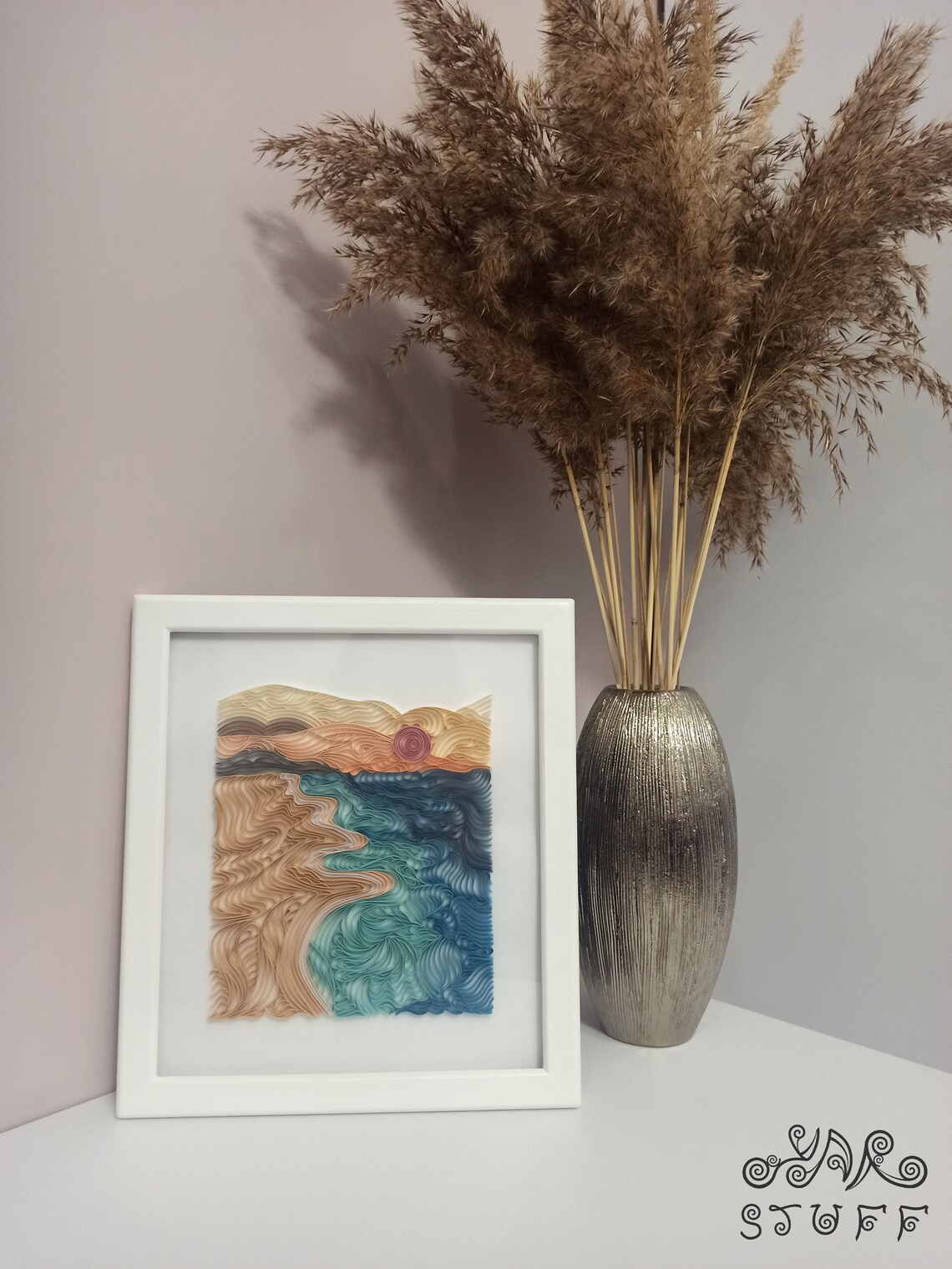 Quilled Beach Sunset Artwork, Paper Quilling, Wall Art, 3D Framed Paper ...