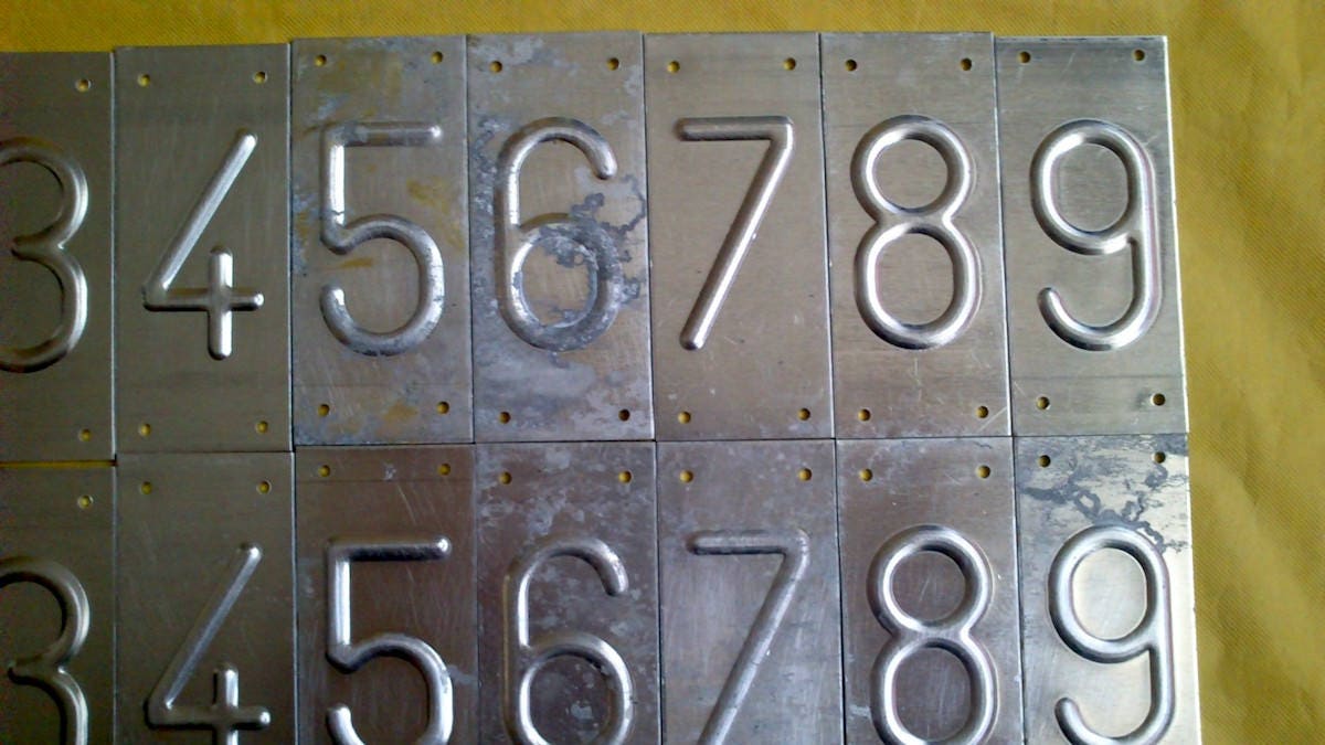 Vintage Embossed Aluminum Numbers, Industrial Number Plates, Steam Punk ...
