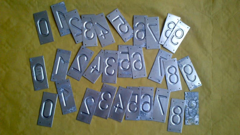 Vintage Embossed Aluminum Numbers, Industrial Number Plates, Steam Punk ...