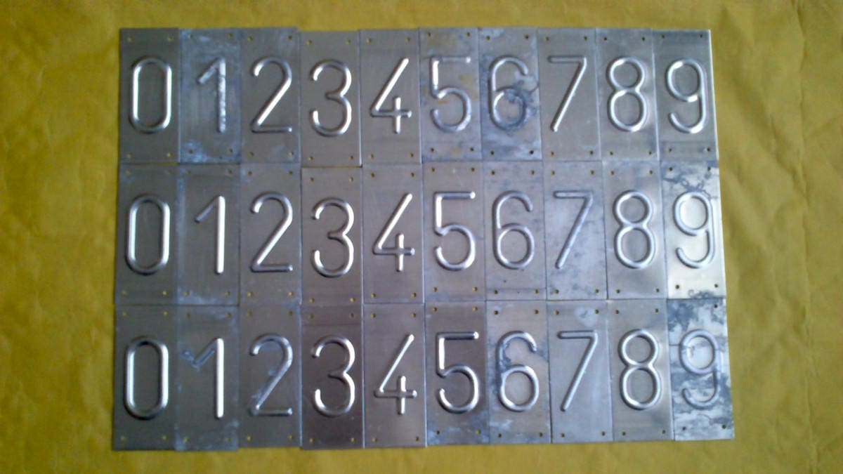 Vintage Embossed Aluminum Numbers, Industrial Number Plates, Steam Punk ...