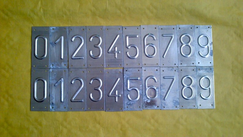 Vintage Embossed Aluminum Numbers, Industrial Number Plates, Steam Punk ...