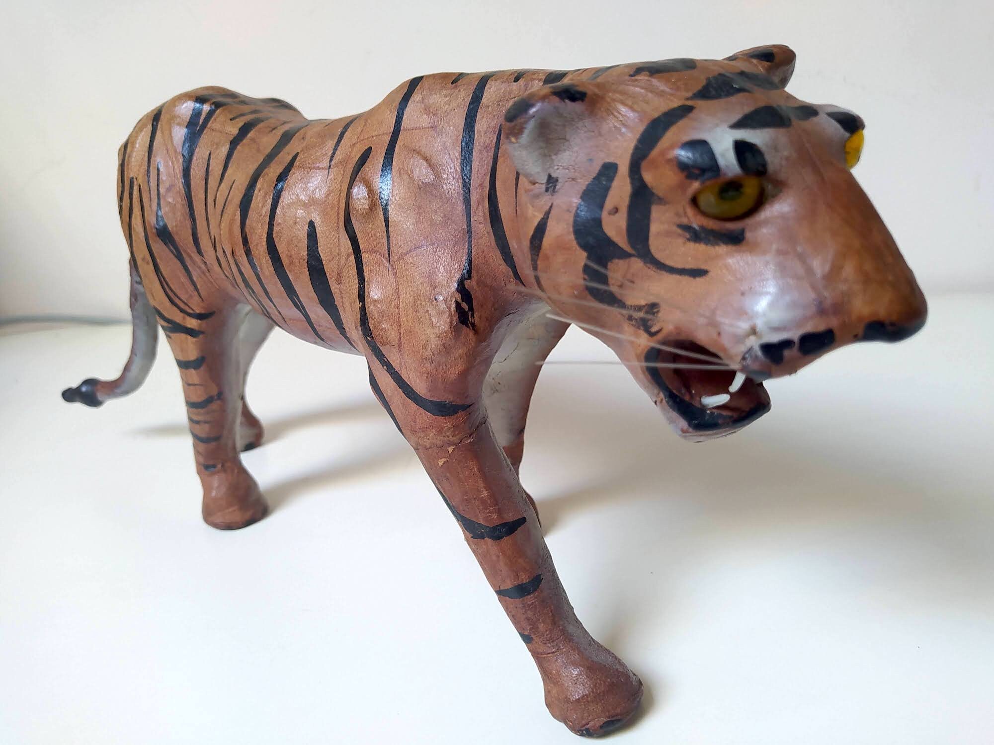 Vintage Hand Painted Leather Wrapped Paper Machete Tiger / Vintage ...