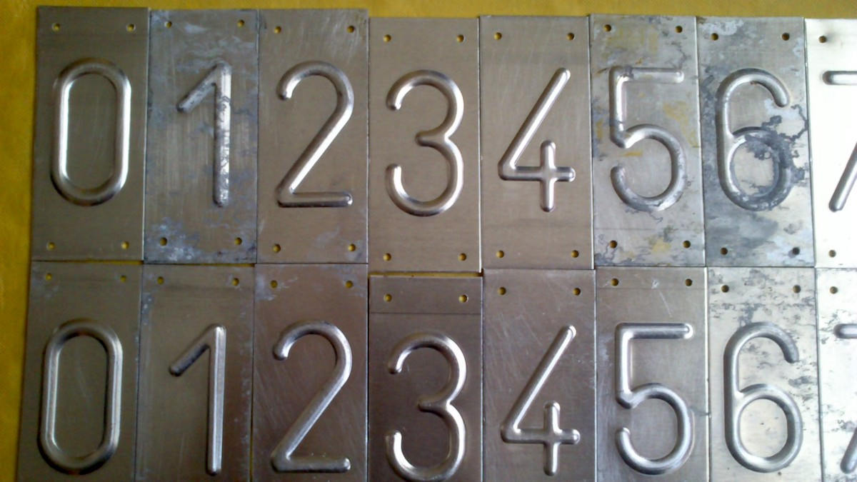 Vintage Embossed Aluminum Numbers, Industrial Number Plates, Steam Punk ...