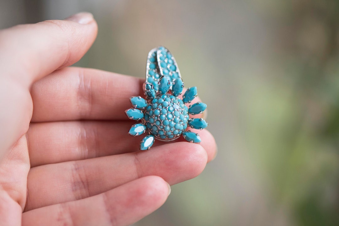 Vintage Turquoise Flower Brooch, Costume Jewelry Pin - Etsy