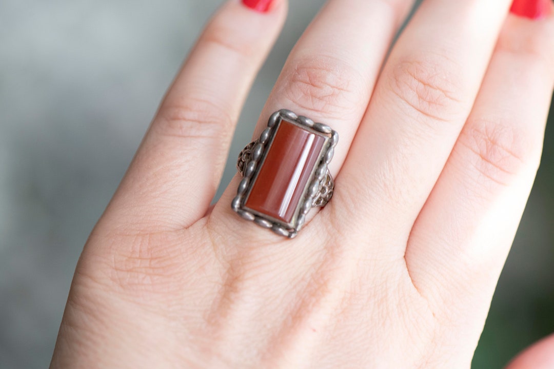 Signet Ring, Red Stone Statement Ring, Gift Ideas for Girlfriend, Gift ...