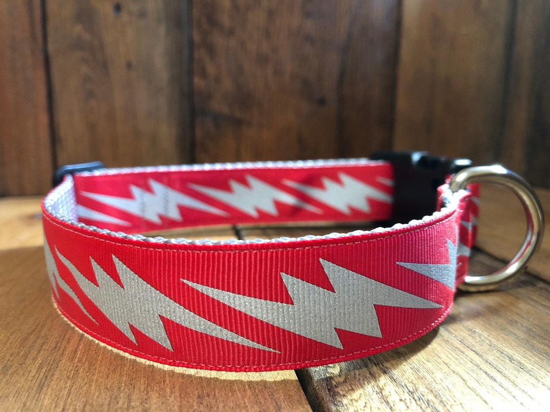 Reflective Lightning Bolt Adjustable Dog Collar/1" Wide/red or Blue or ...