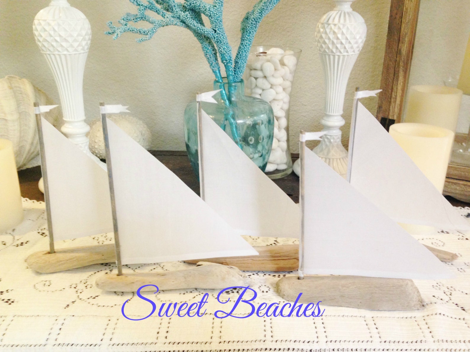 6 to 8 Inch Driftwood Sailboat Linen Sails Seaside Nautical Decor ...