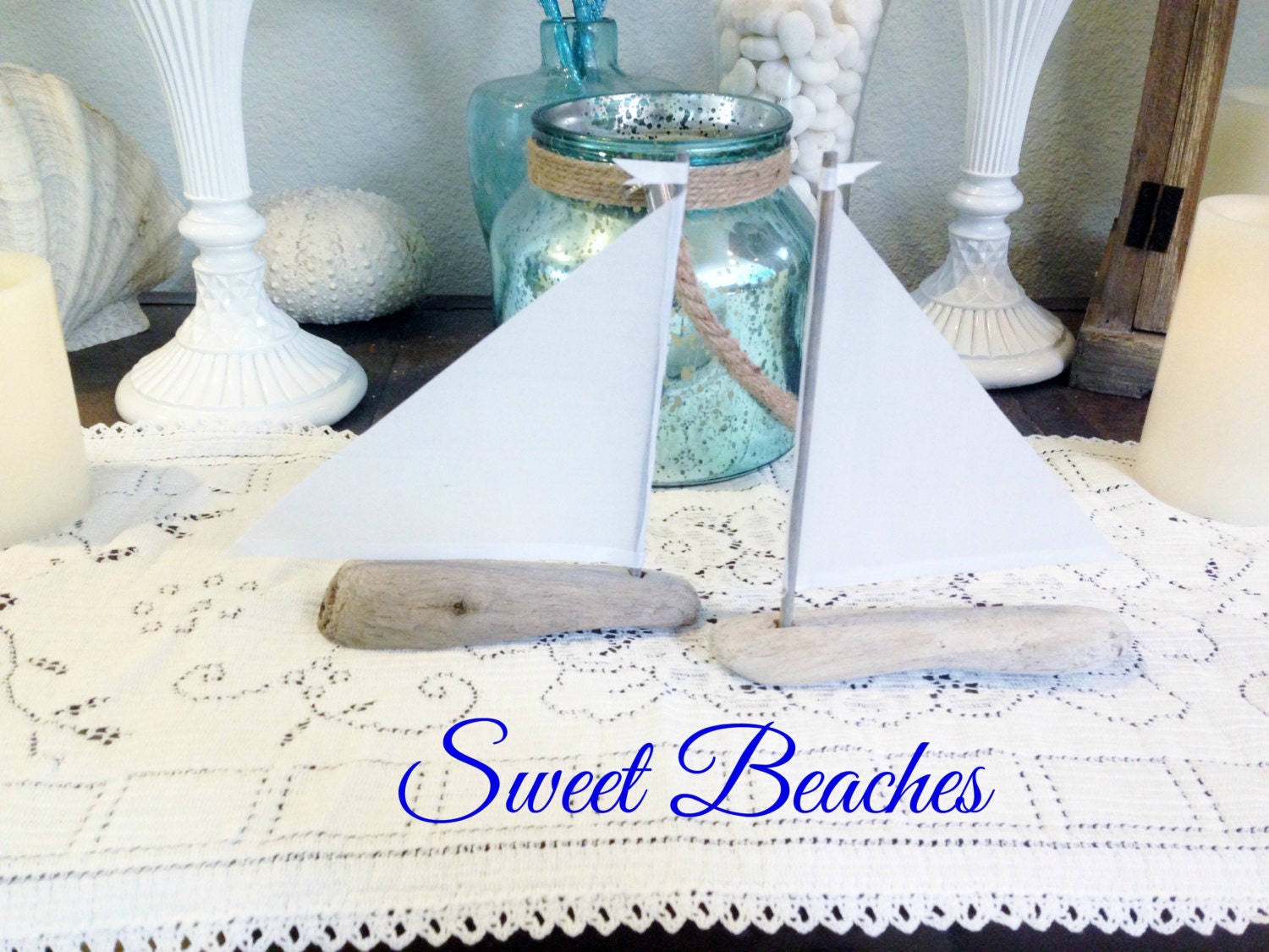 6 to 8 Inch Driftwood Sailboat Linen Sails Seaside Nautical | Etsy
