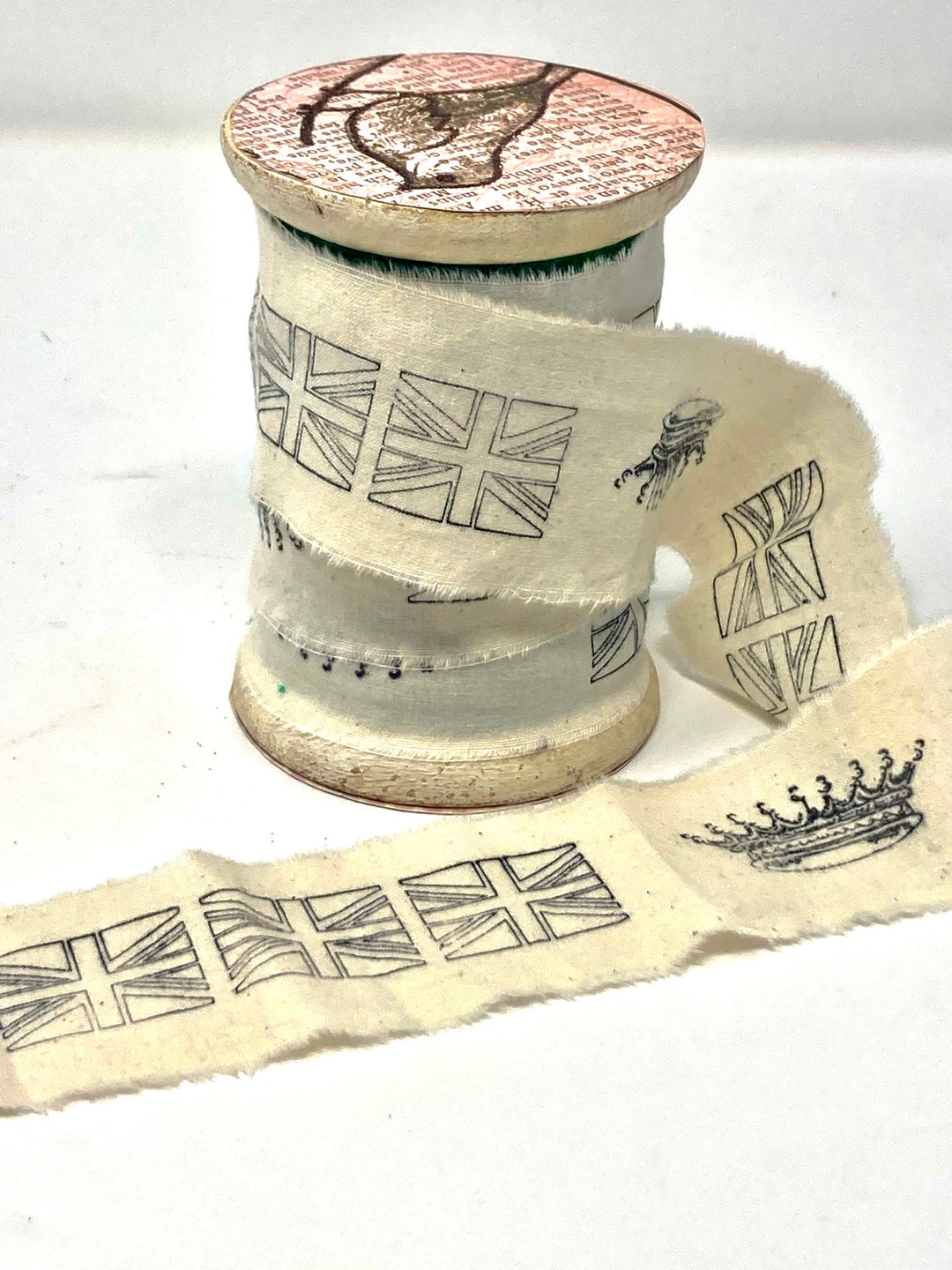 Muslin Union Jack and Crown Hand Stamped Ribbon Trim - Etsy
