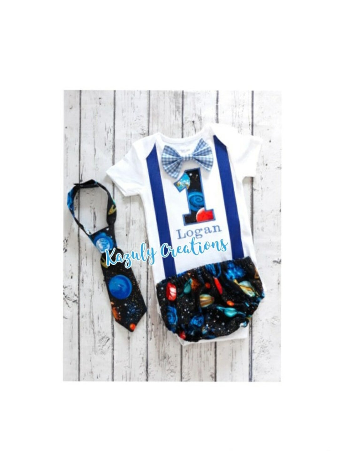 Embroidered Space Birthday Boy Outfit: Cake Smash Planets Tie - Etsy