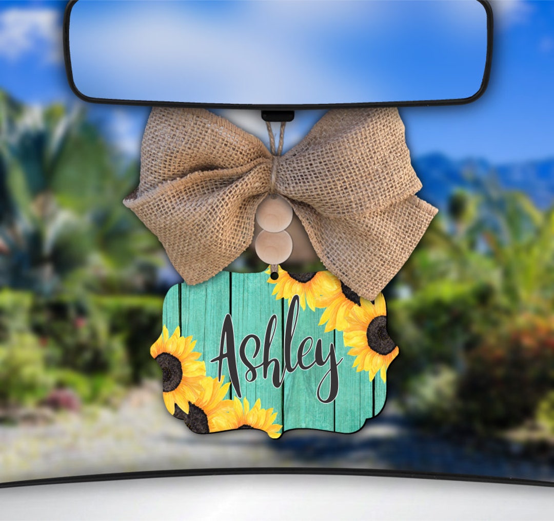 Sunflower Car Charm,floral Car Charm,custom Car Charm,blue Wood,blue ...