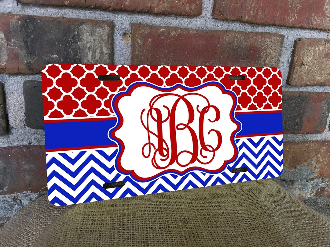 Red White Blue Chevron Monogram License Plate - Etsy