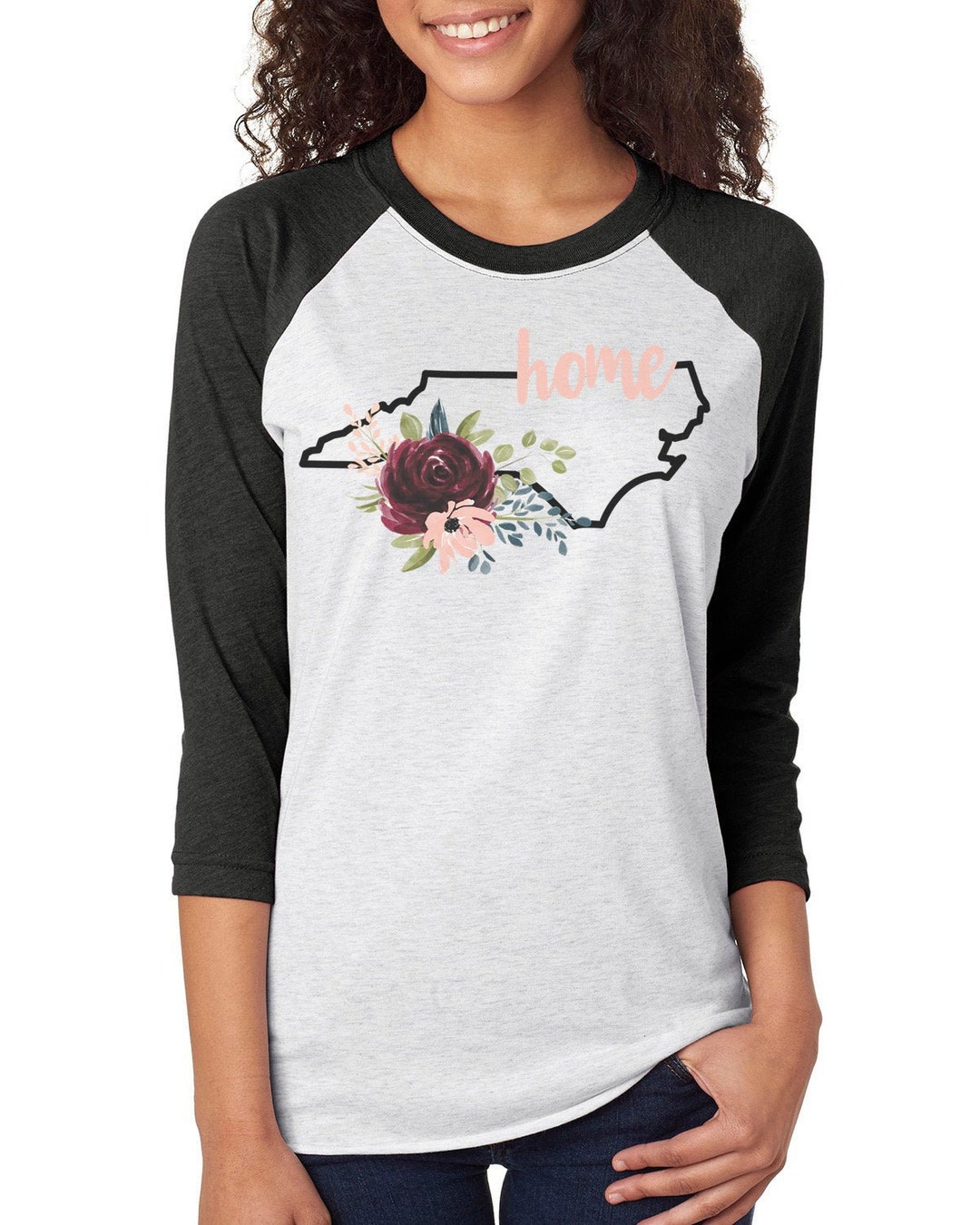 North Carolina Raglan,nc,nc Shirt,north Carolina Shirt,floral,north ...