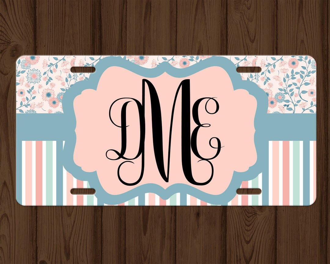 Pastel Floral Monogram License Plate, Personalized Aluminum Plate - Etsy