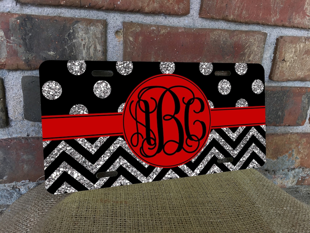 Sparkly Chevron License Plate,monogram License Plate,monogram,red,black ...