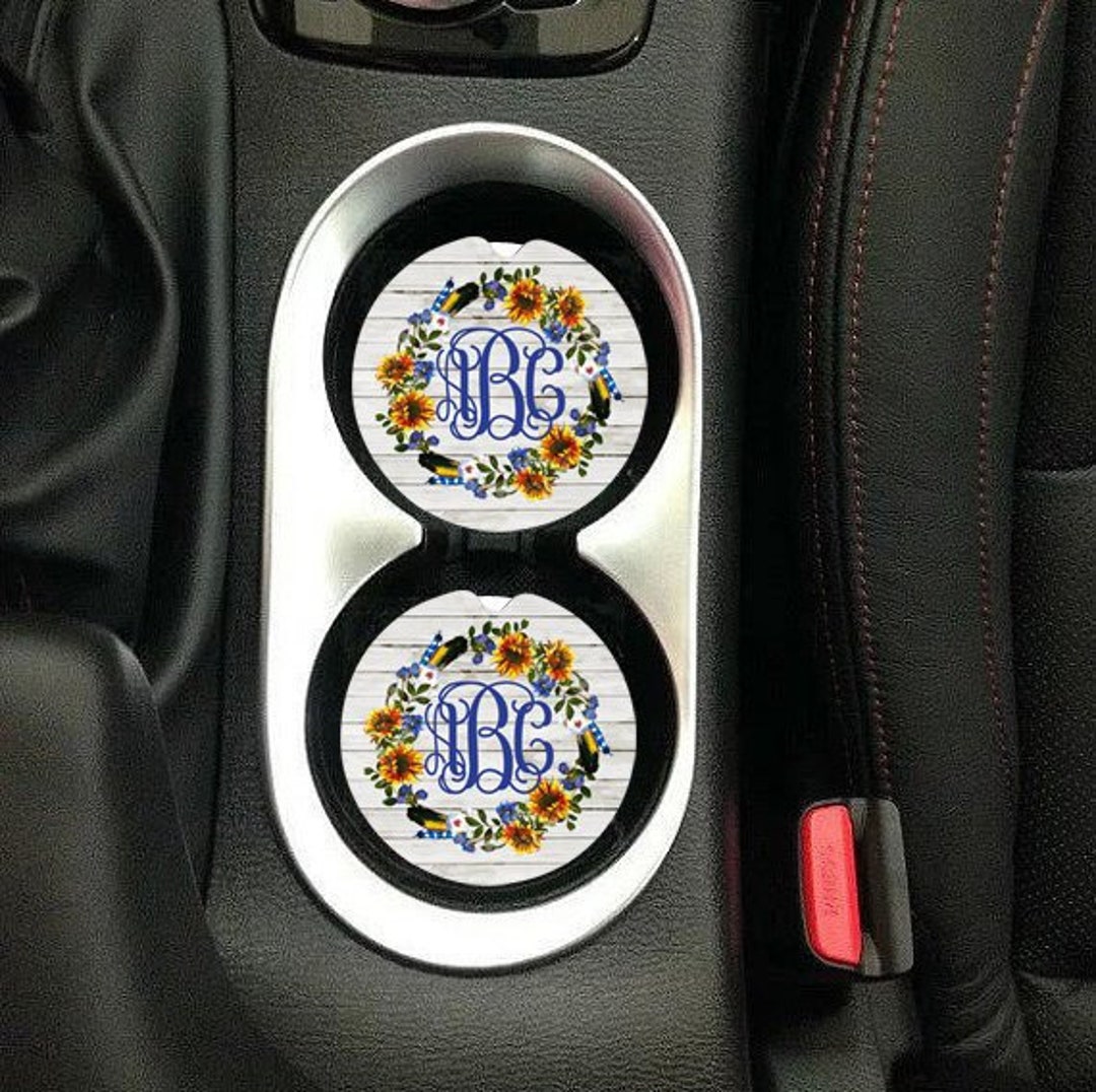 Car Coaster Set of 2,monogram Car Coaster,car Decor,monogram,car,cup ...