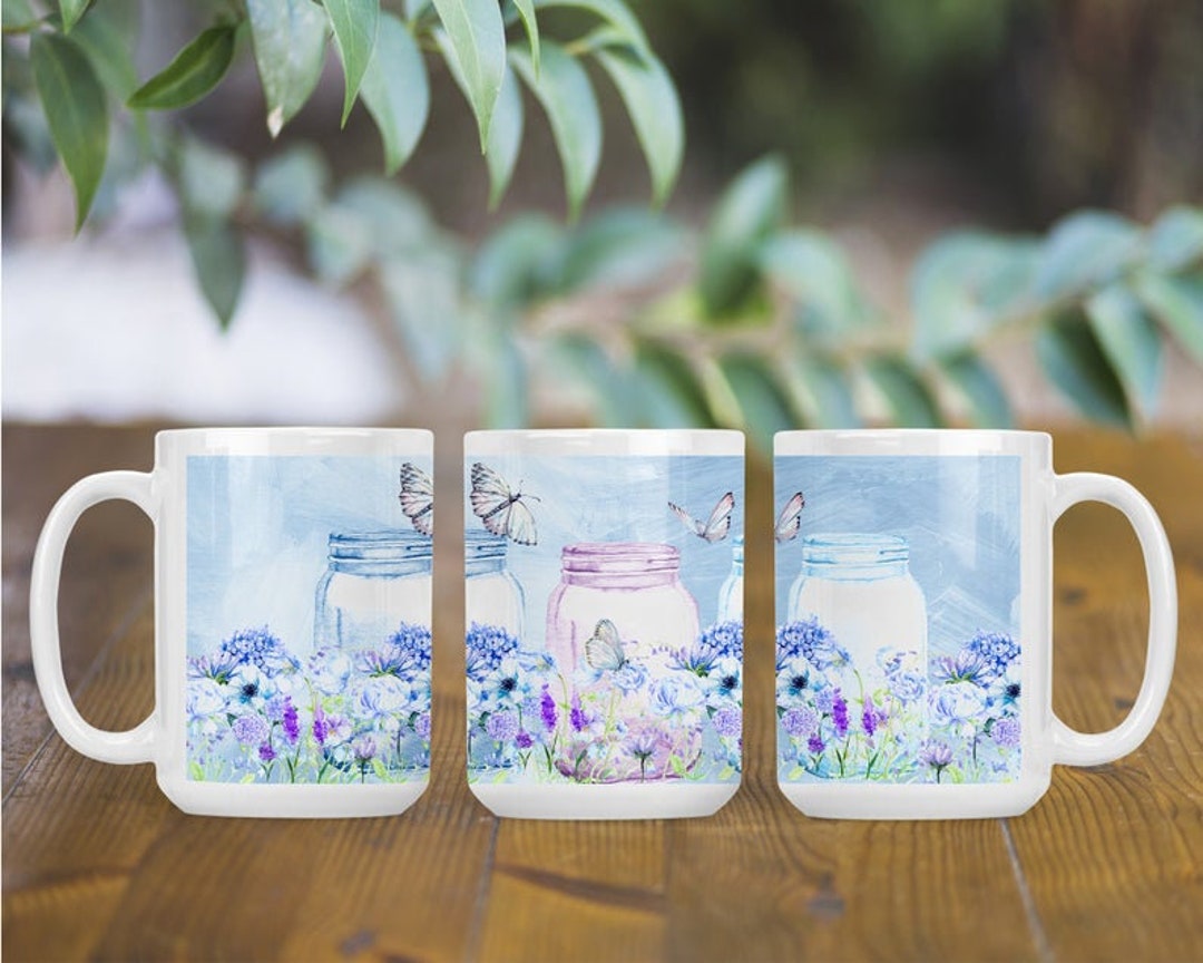 Butterfly Floral Jar Mug, Artsy Spring Coffee Cup - Etsy
