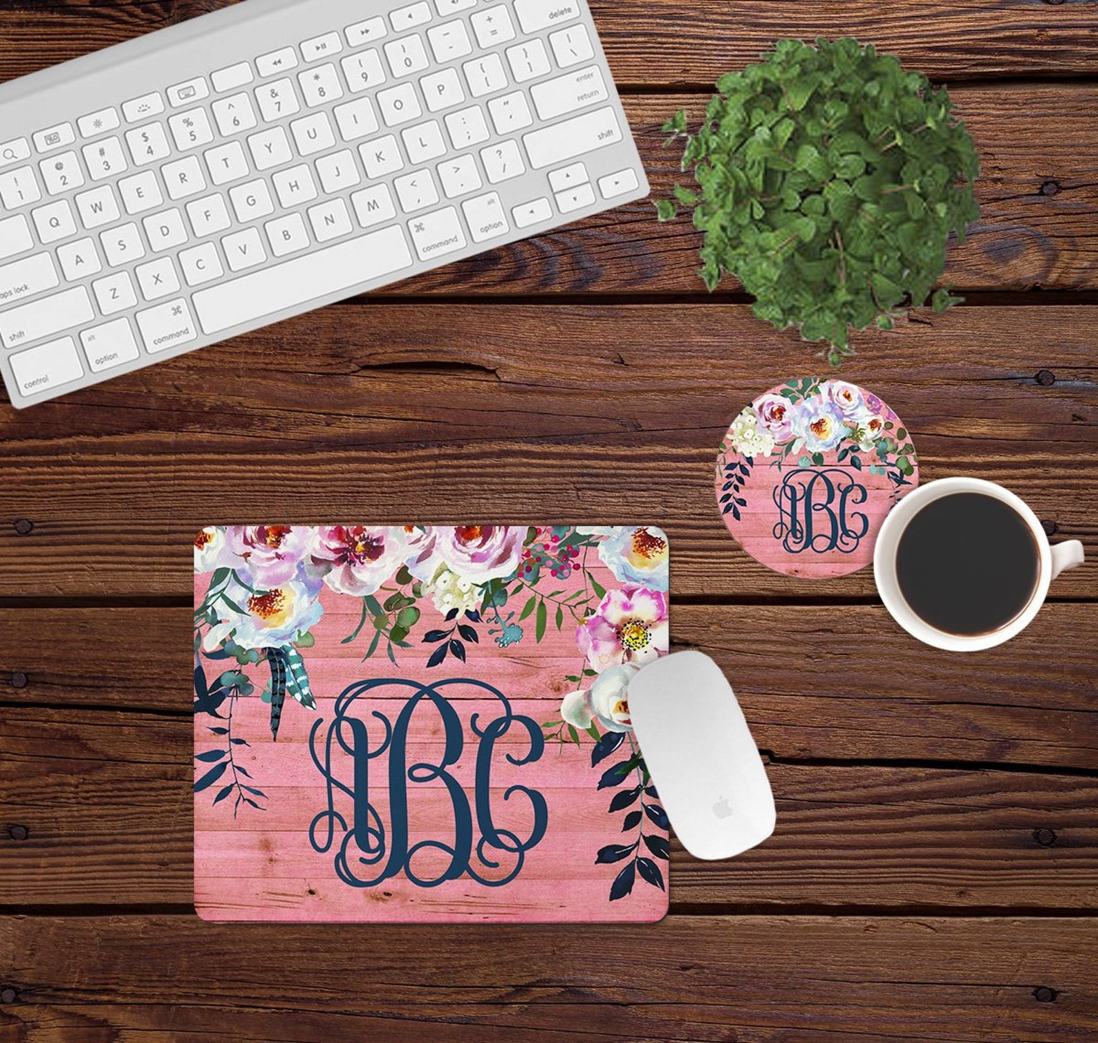 Mouse Pad and Coaster Setmonogram Desk Setpinkpink - Etsy