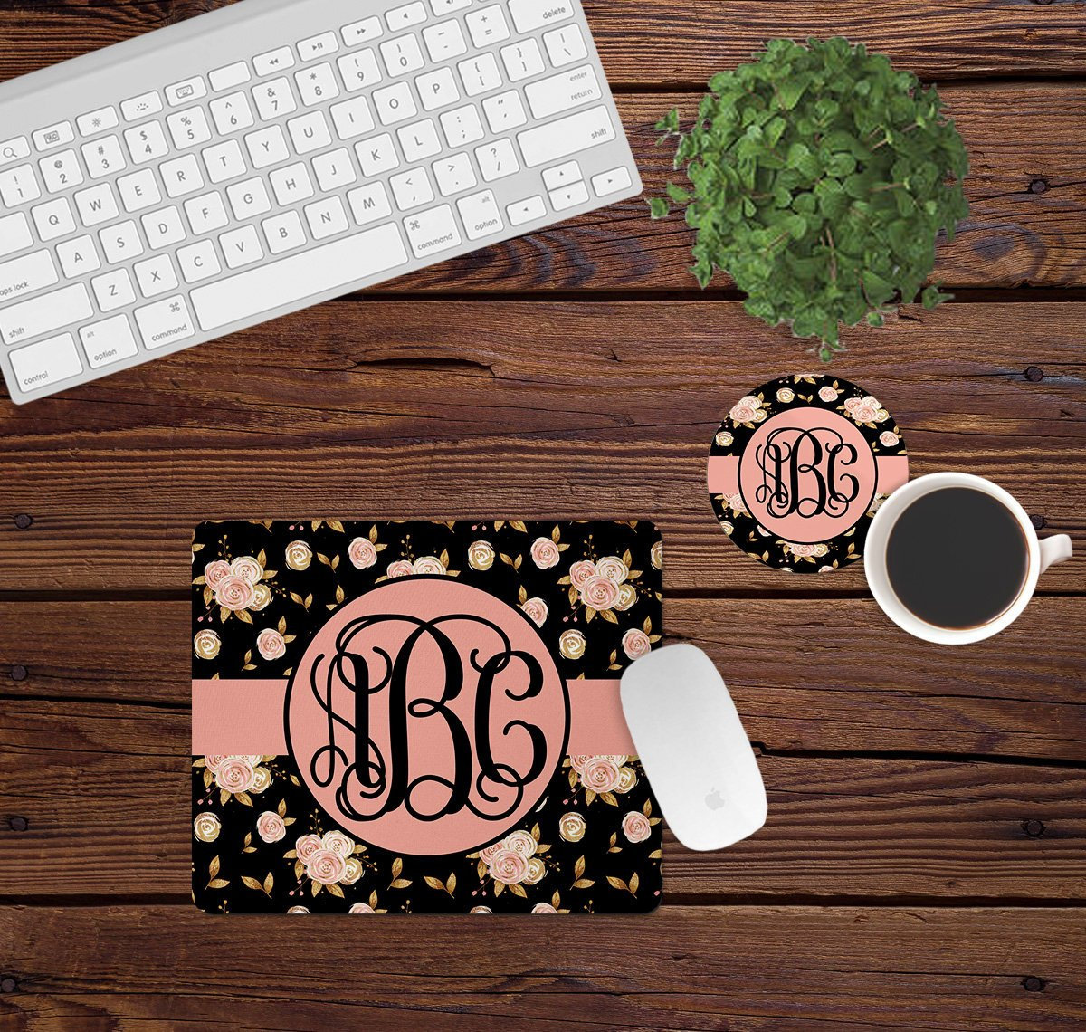 Mouse Pad and Coaster SetMonogram desk | Etsy
