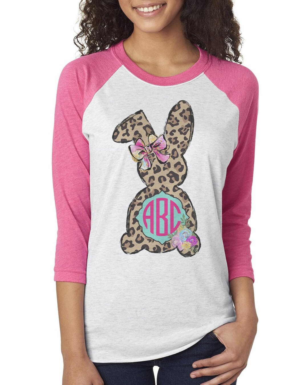 Monogrammed Bunny Shirt,bunny Raglan,leopard Print Bunny,leopard Print ...