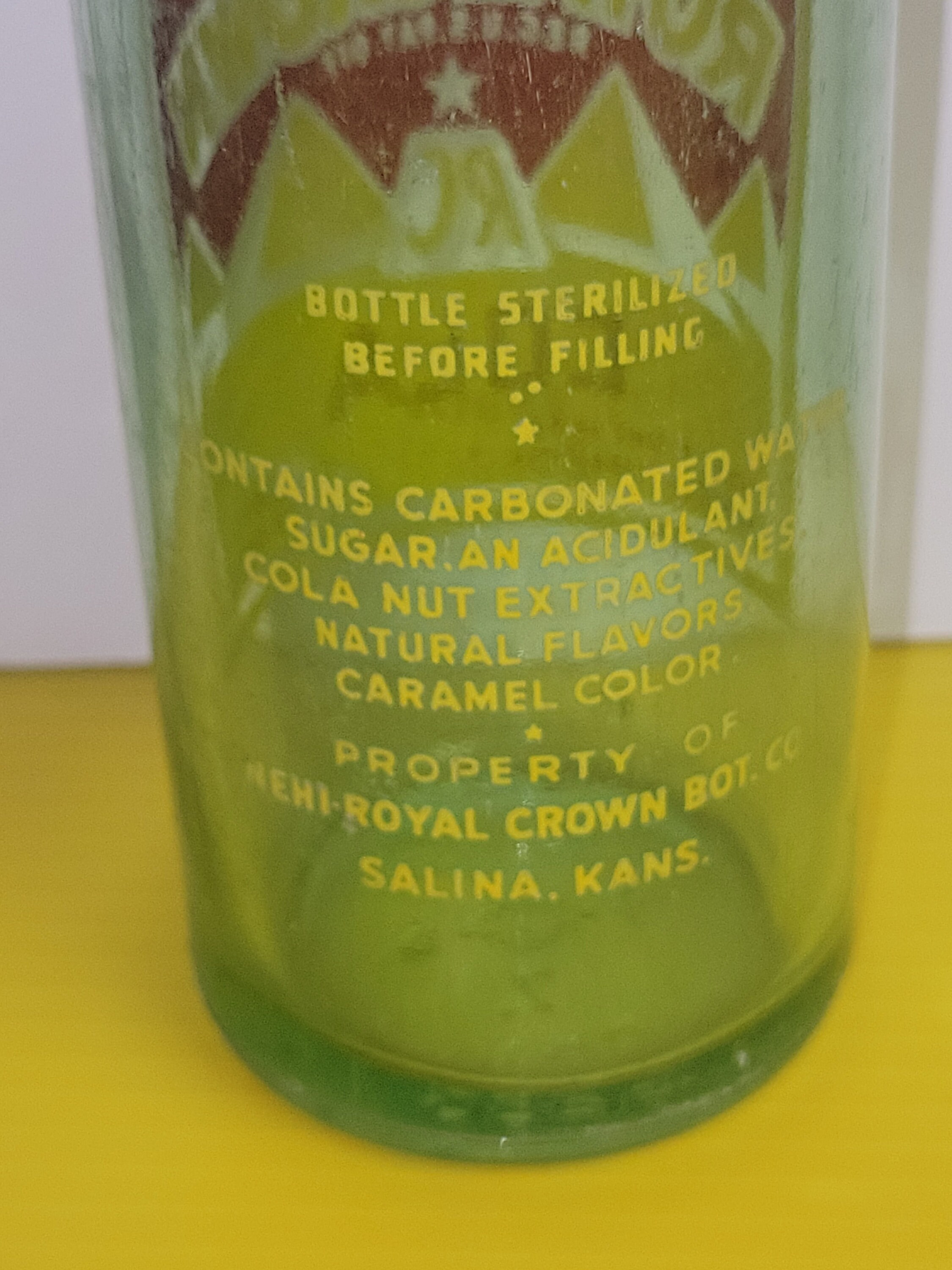 RC COLA Royal Crown Cola Green Duraglas Pop Bottles Copyright 1936 NEHI ...