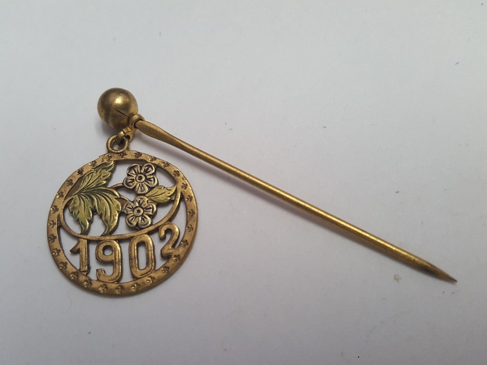 Antique 1902 Unmarked Gold Color Stick Pin Style Art Nouveau Jewelry ...