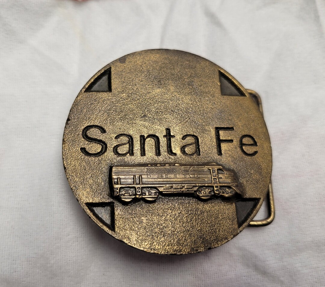 1970s Vintage Santa Fe Railroad Brass Belt Buckle Round Santa Fe ...