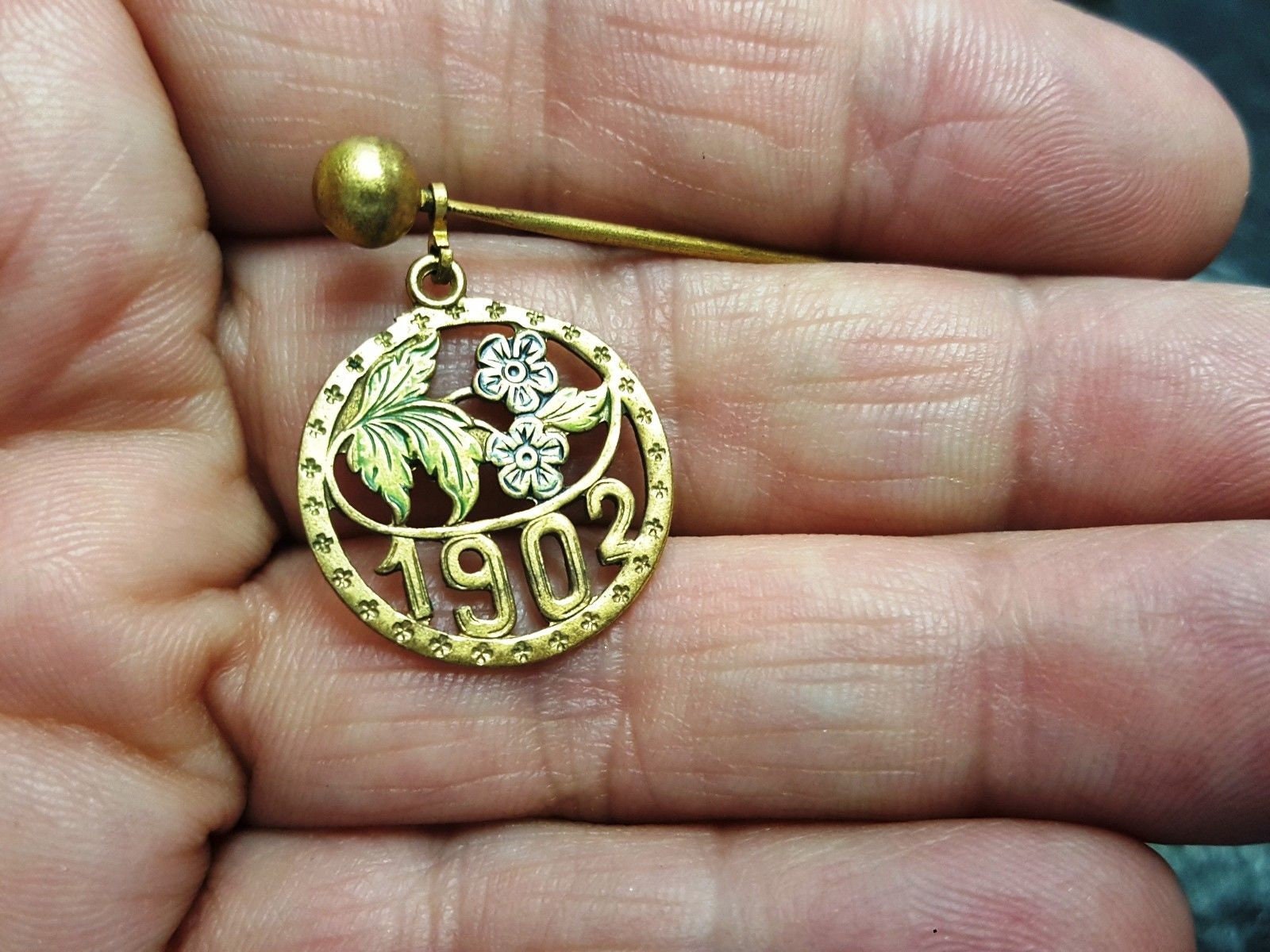 Antique 1902 Unmarked Gold Color Stick Pin Style Art Nouveau Jewelry ...