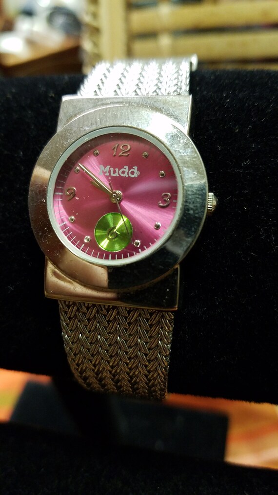 Vintage Mudd Ladies Watch Silver Band Pink Face | Etsy