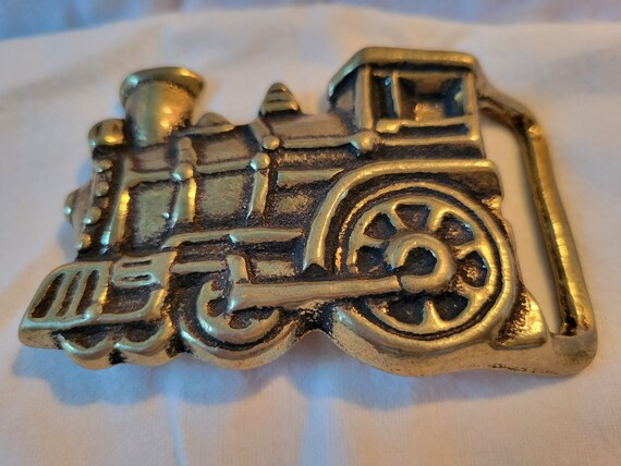 Brass Belt Buckle 1970s Solid Brass Train Engine Stea… - Gem