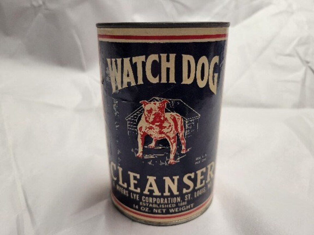 Vtg Canister Tin Watch Dog-bulldog Cleanser-e. Myers Lye Corporation-st ...