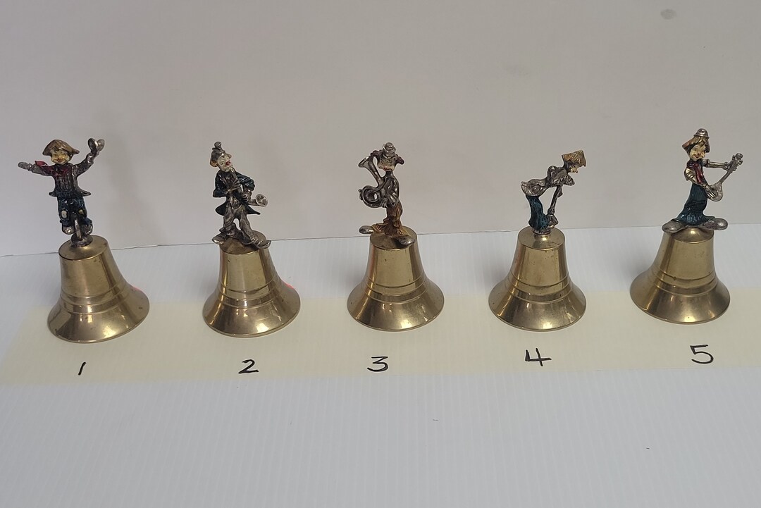 Pewter Clowns on Brass Bells, Musical Clown Bells, Entertaining Clown ...