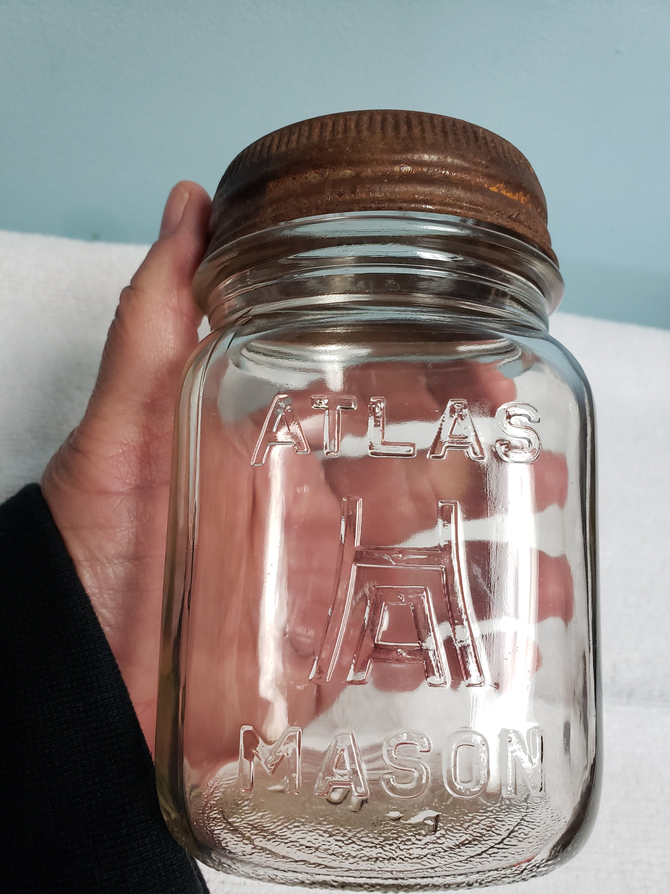 Vintage Hazel Atlas Clear 1-pint Square Atlas Mason “H Over A” Logo ...