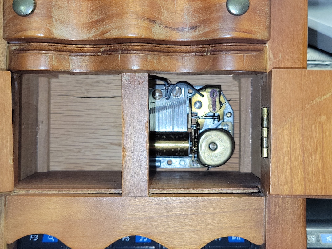 REUGE Swiss Musical Movement Music Box in a Wood Dressing Table or Wash ...