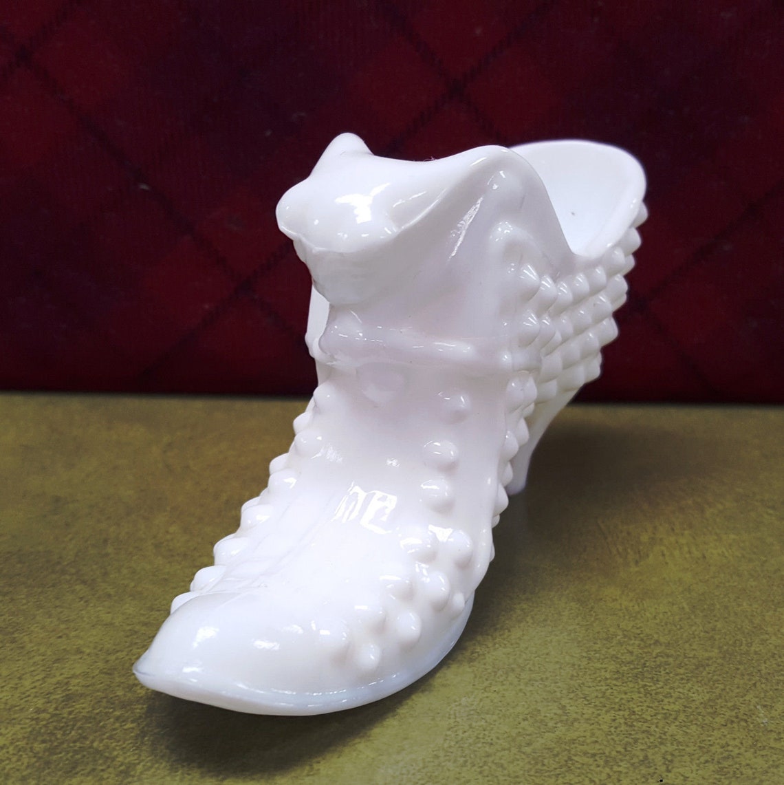 Fenton ~ Glass Cat Kitten Shoe Slipper ~ White Milk Glass Hobnail ...
