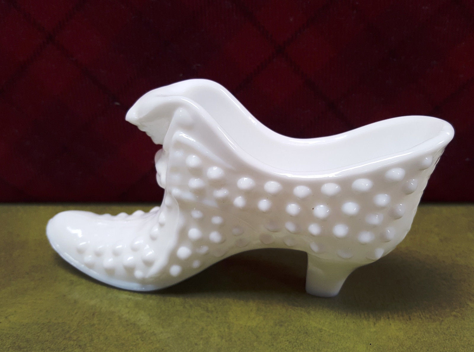 Fenton ~ Glass Cat Kitten Shoe Slipper ~ White Milk Glass Hobnail ...