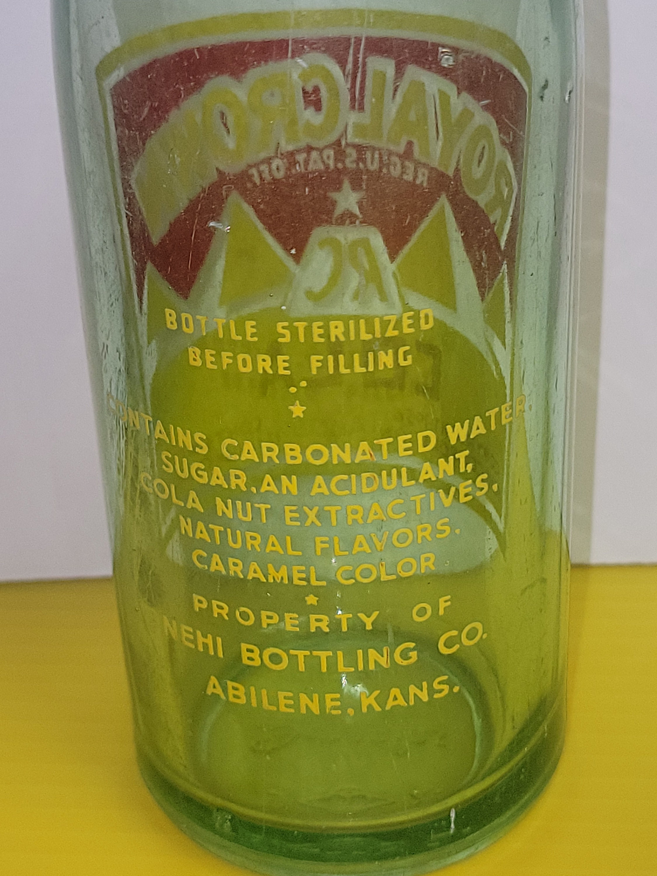 RC COLA Royal Crown Cola Green Duraglas Pop Bottles Copyright 1936 NEHI ...