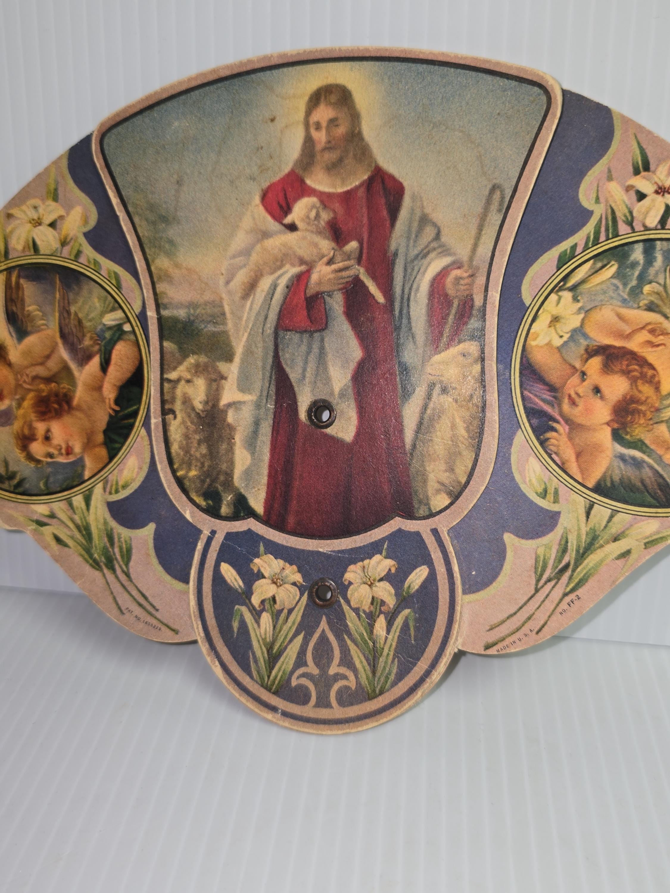 Antique Tri Fold Paper Hand Fan, Jesus Christ, Lamb & Angels - Etsy
