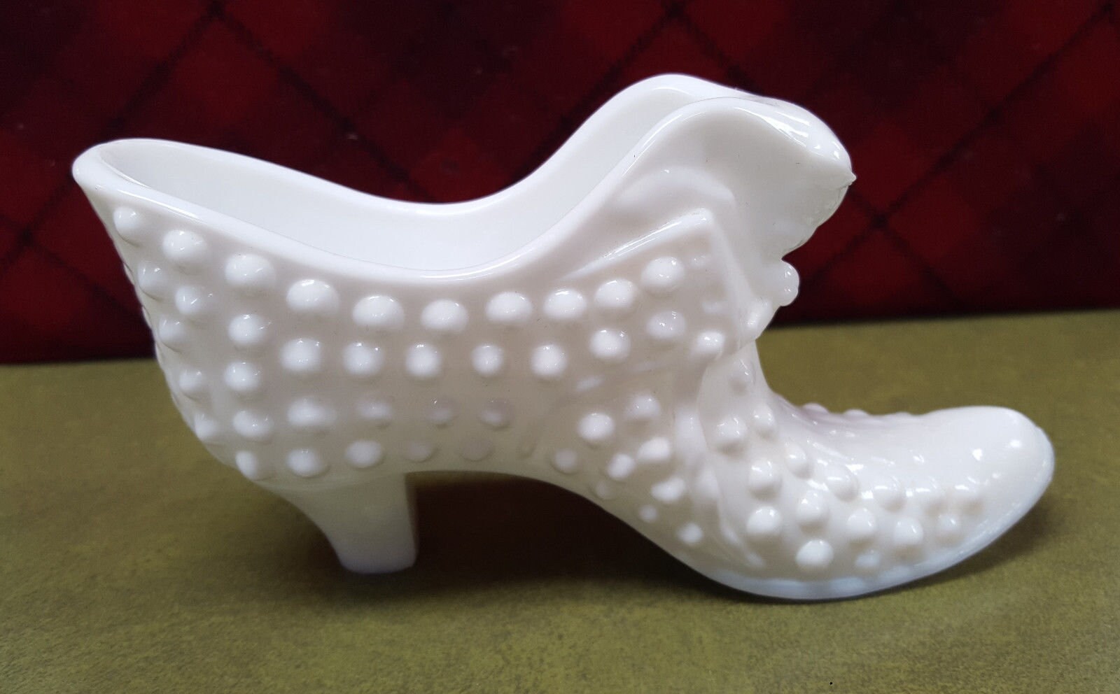 Fenton ~ Glass Cat Kitten Shoe Slipper ~ White Milk Glass Hobnail ...