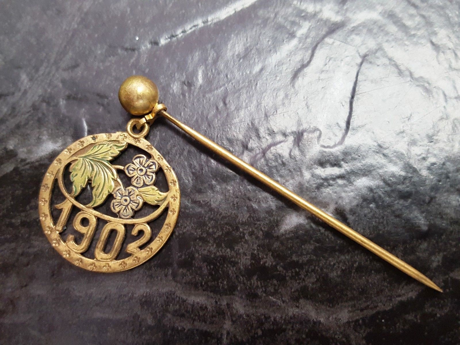 Antique 1902 Unmarked Gold Color Stick Pin Style Art Nouveau Jewelry ...