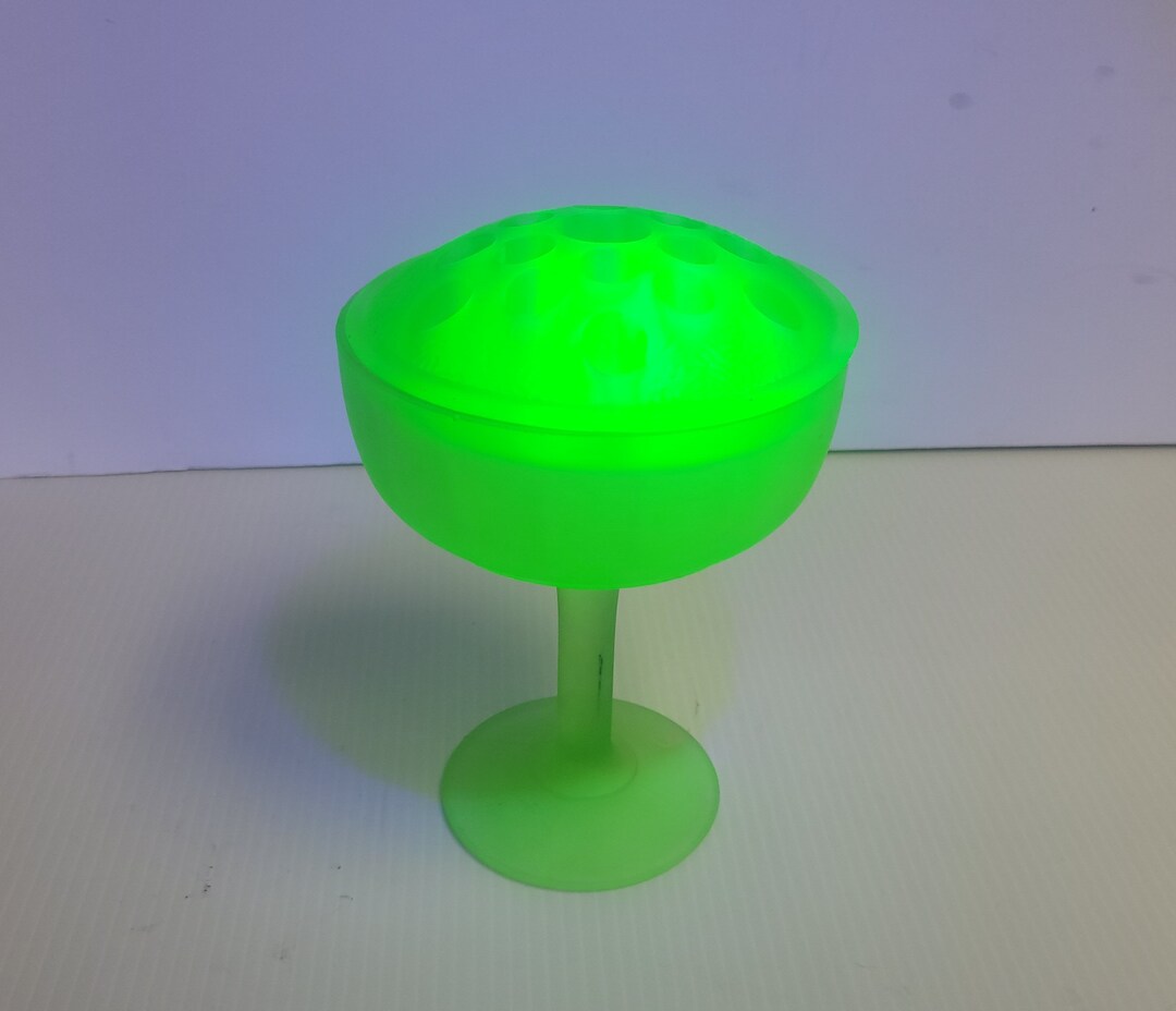 RARE Art Deco Beautiful Uranium Glass Flower Frog and Uranium Long Stem ...