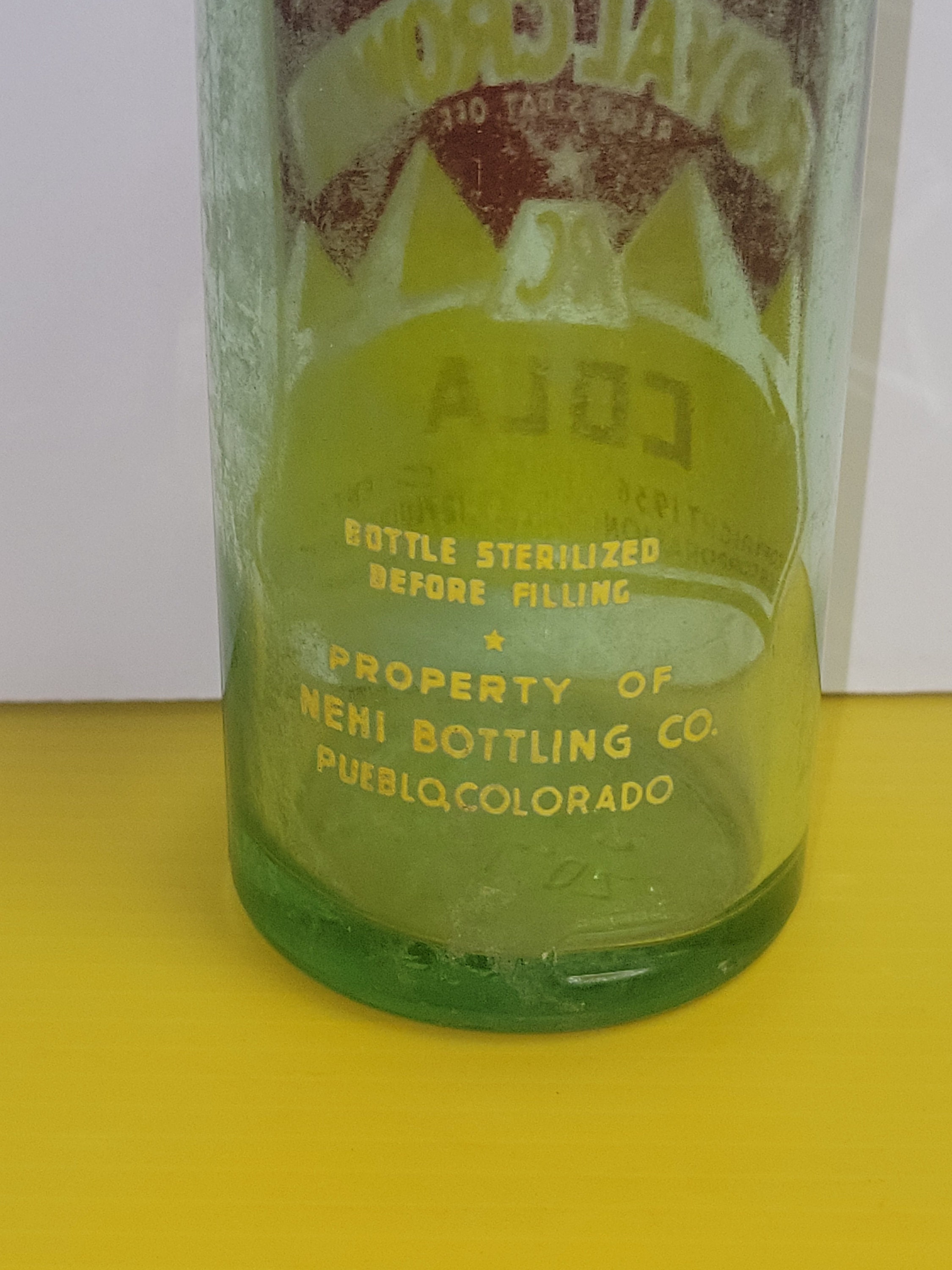 RC COLA Royal Crown Cola Green Duraglas Pop Bottles Copyright 1936 NEHI ...
