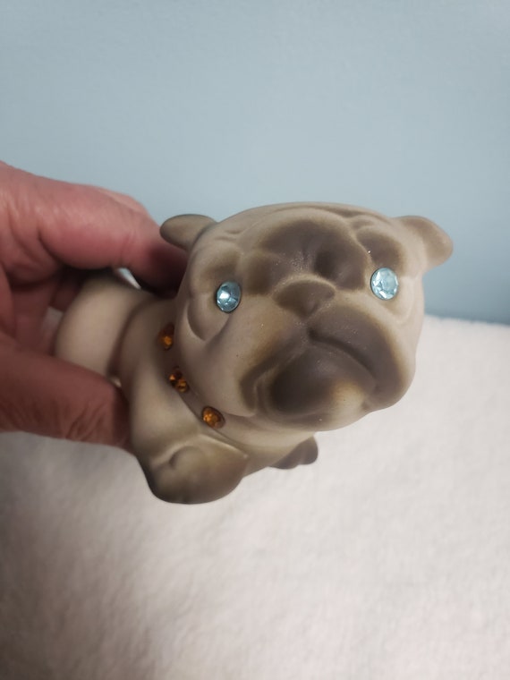 Bulldog Pug Figurine Statue W/ Blue Rhinestone Eyes & 6 Gold | Etsy