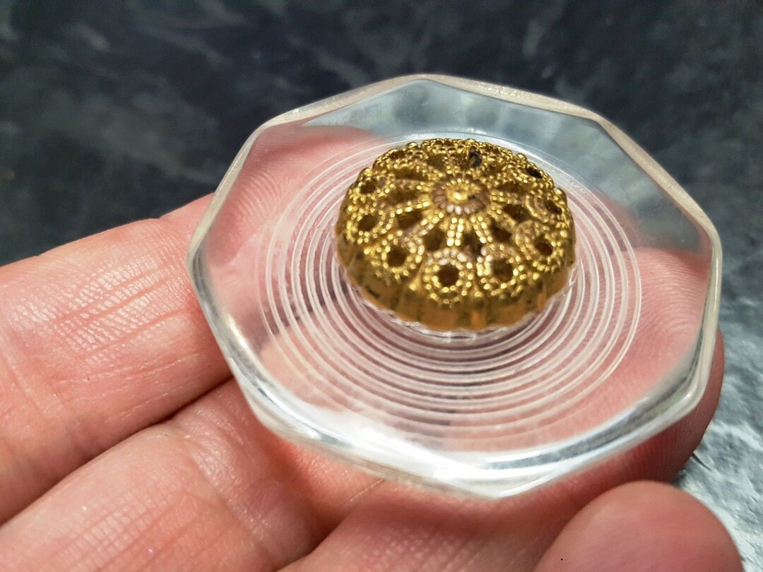 1 5/8" Large Clear Plastic Button With Brass Center Craft or Sewing ...