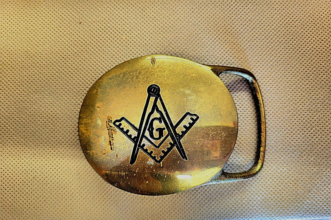 1979 Solid Brass Collectible Masonic Belt Buckle Triangle, Square and ...